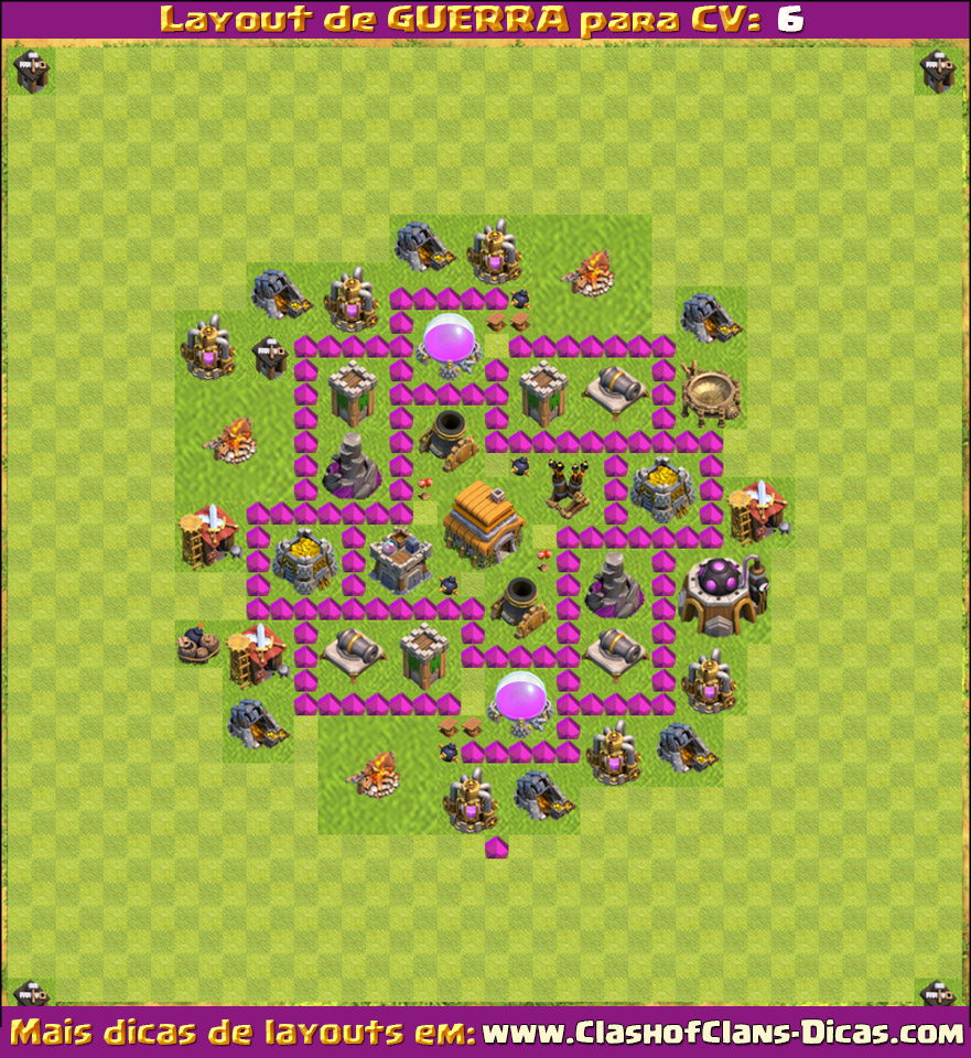 Layout para Centro de Vila 6 em Guerra - Clash of Clans Dicas, Gemas ...