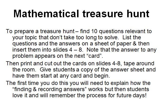 Beautiful Math: Treasure Hunts