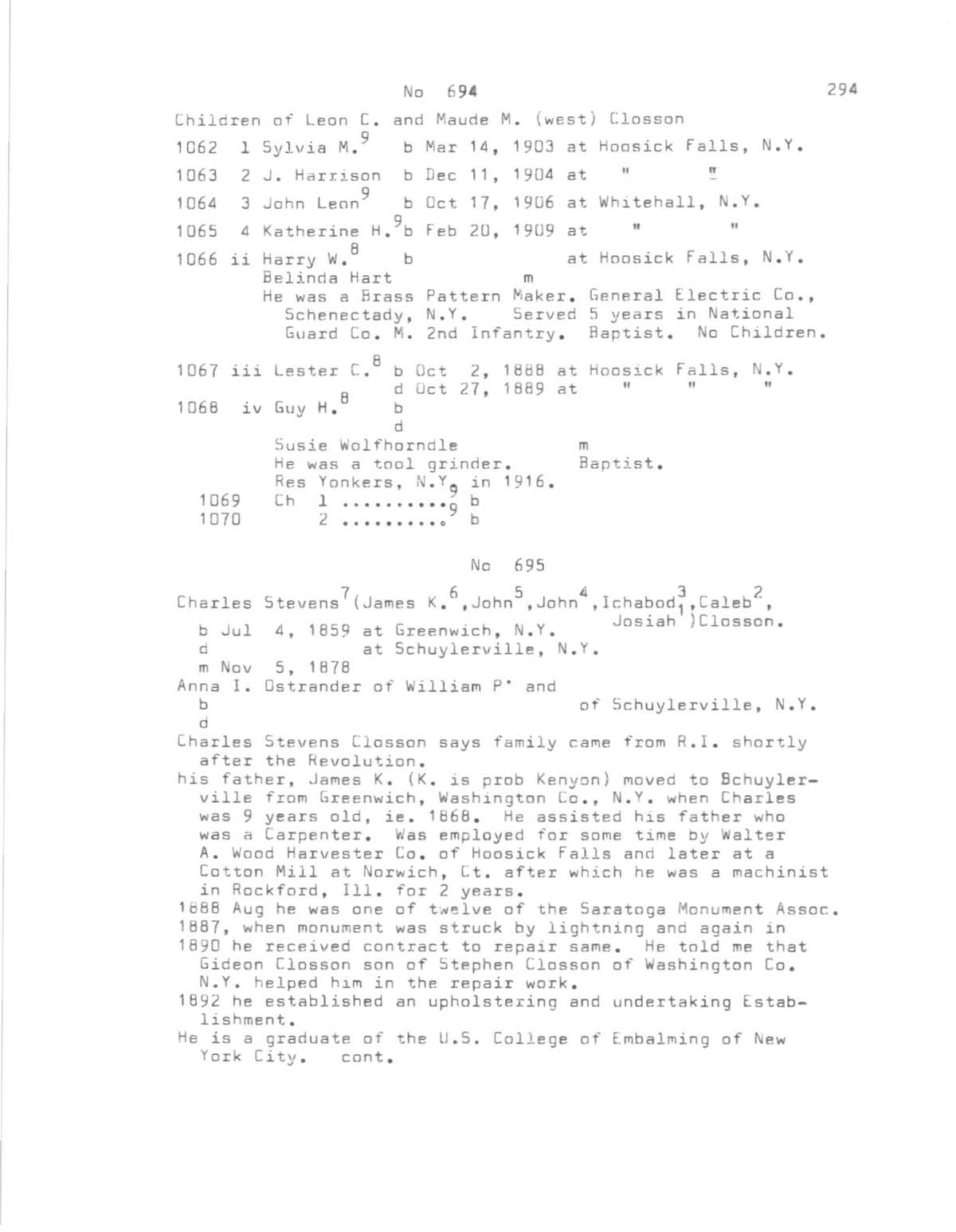 The Josiah Closson Family of New England by William G. Closson: Section ...