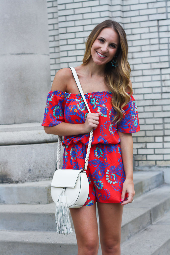 Printed Off the Shoulder Romper - Twenties Girl Style