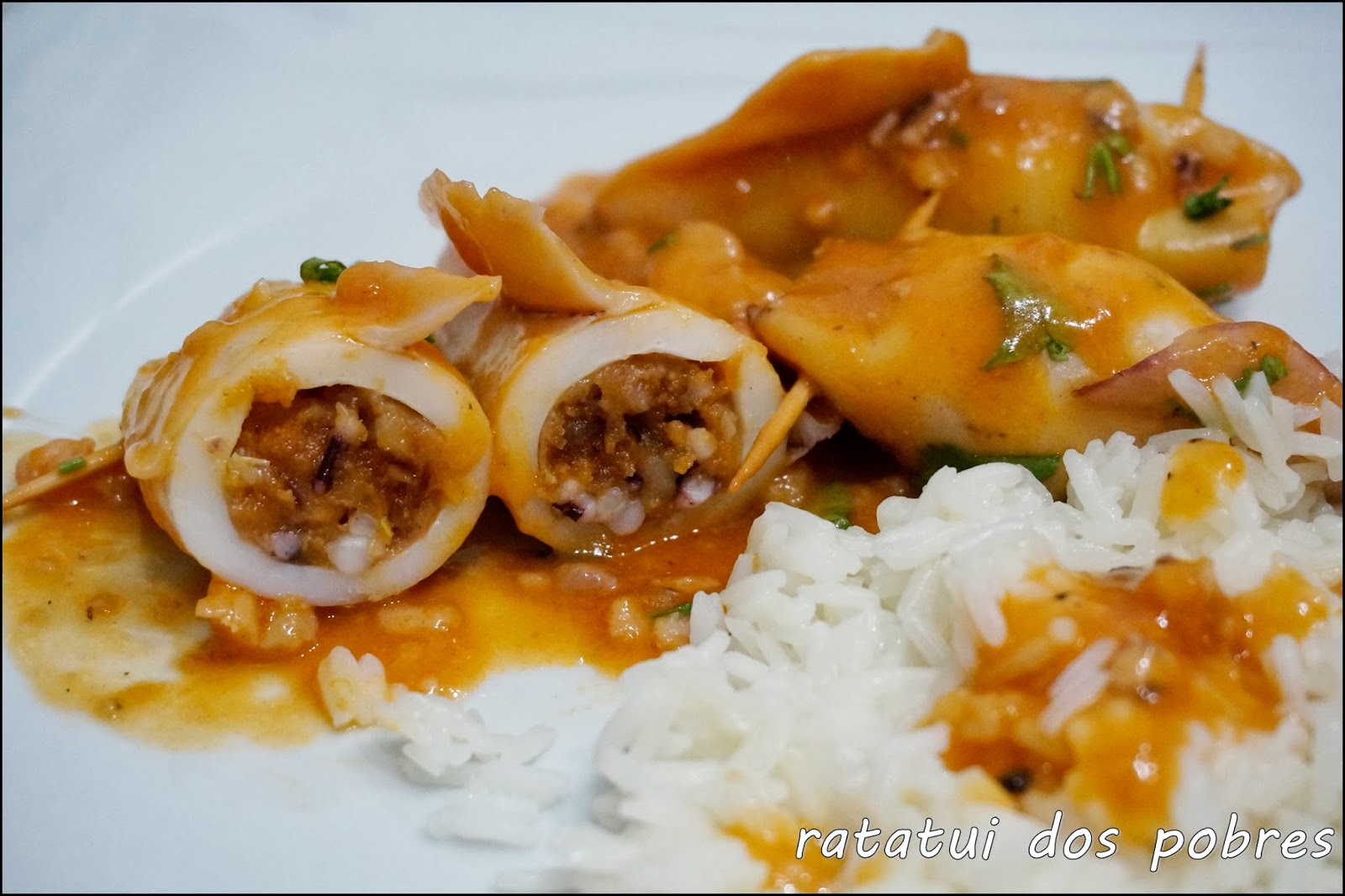 Lulas recheadas c/ farinheira e camarão