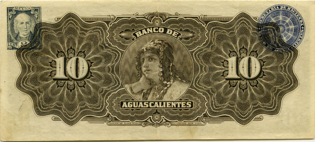 Mexico banknotes 10 Pesos note of 1910 El Banco de Aguascalientes|World ...