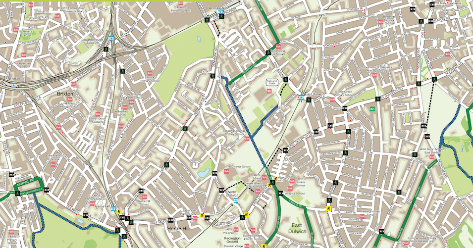 Dulwich and Herne Hill Safe Routes to School: Route planning map