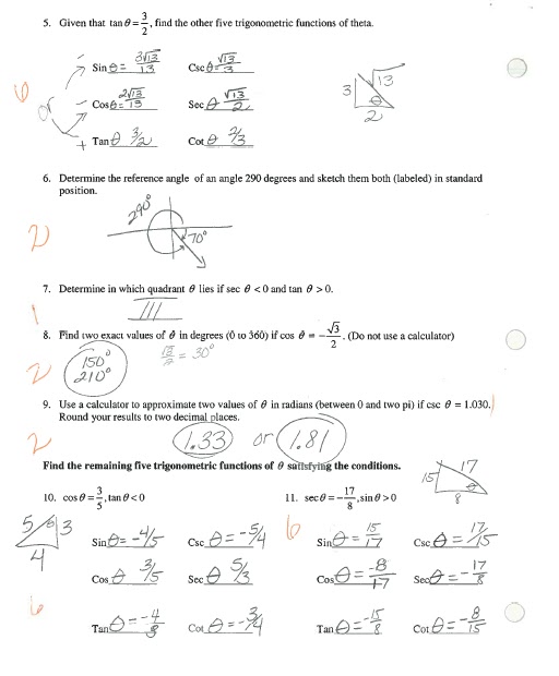 Math Classes Spring 2012: Pre-Calc Answer Key to Chapter 4 Test