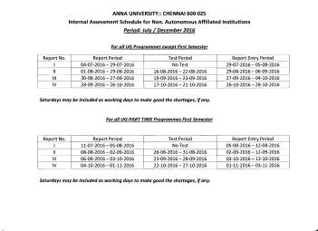 Anna University UG / PG June December 2016 Internal Assessment Schedule ...