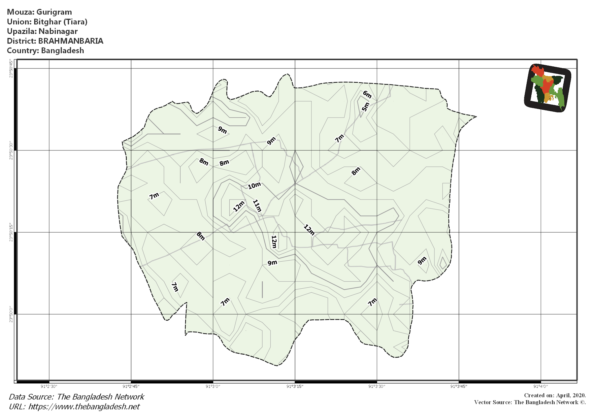 Map of Gurigram Mouza, Nabinagar, Brahmanbaria