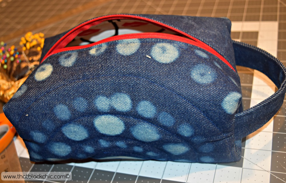 Another DIY Square Cosmetic Bag with Denim & Lips this time![ Tutorial ...