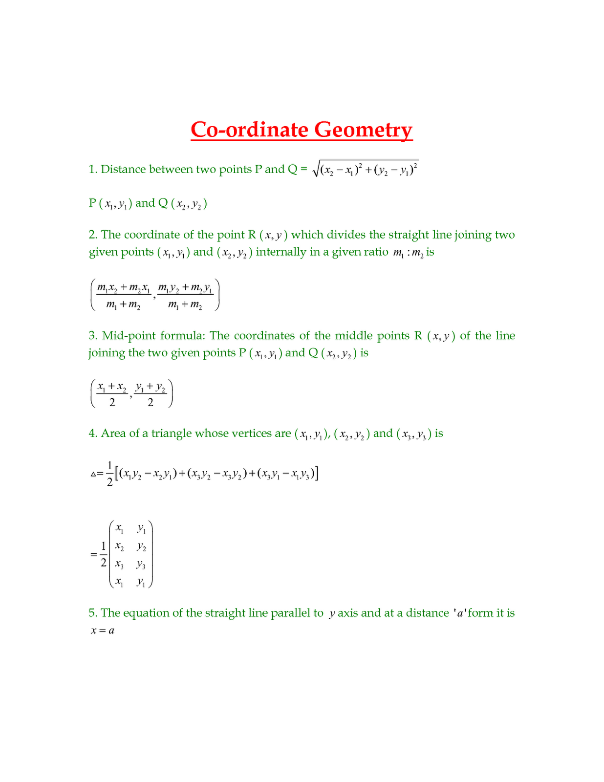 MATHEMATICA: FORMULAE OF COORDINATE GEOMETRY
