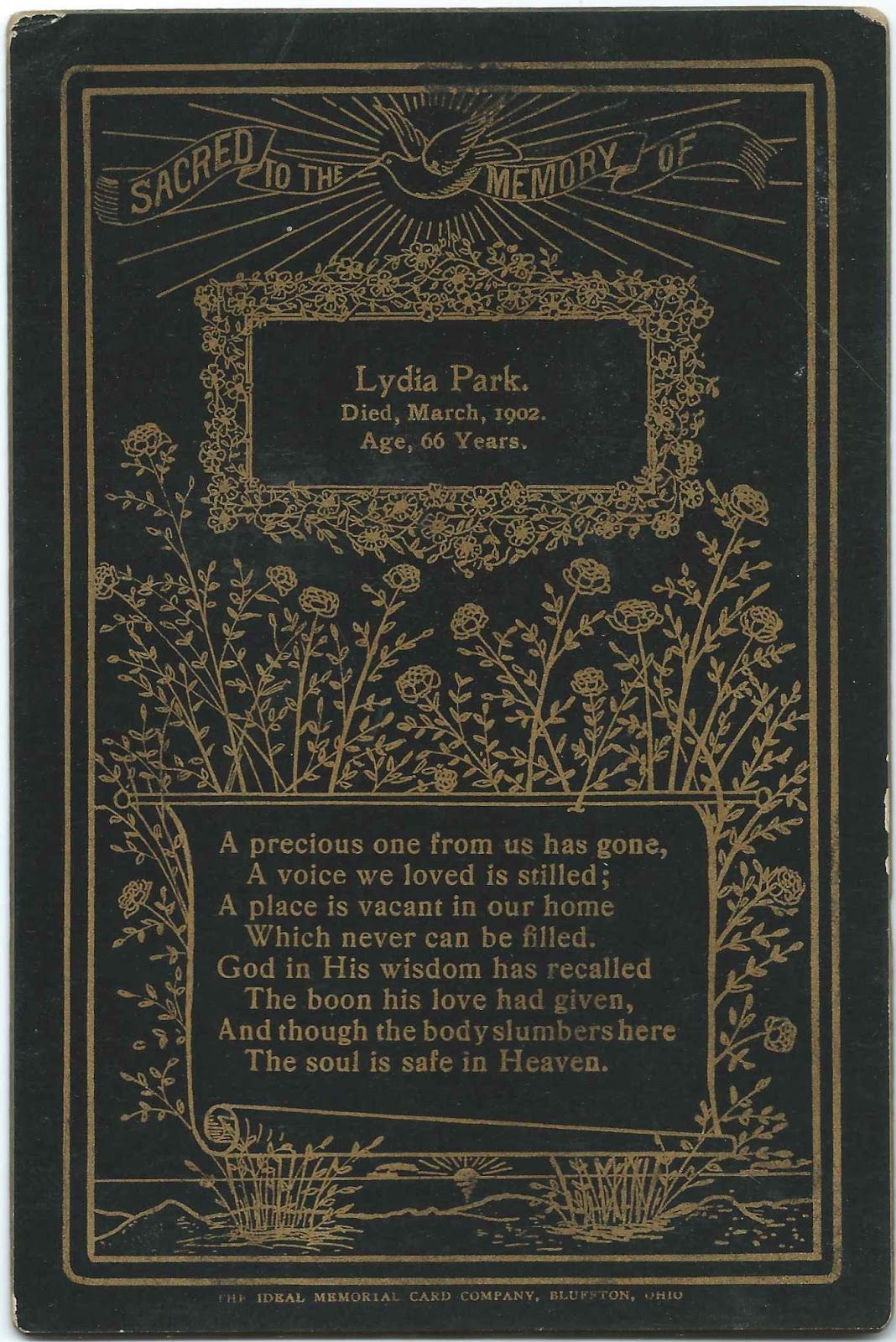 Heirlooms Reunited: Memorial Card: Lydia Park, 66, Died in March 1902 ...