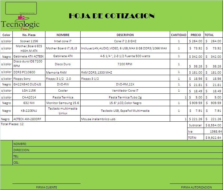 Hojas De Cotizacion Ejemplos