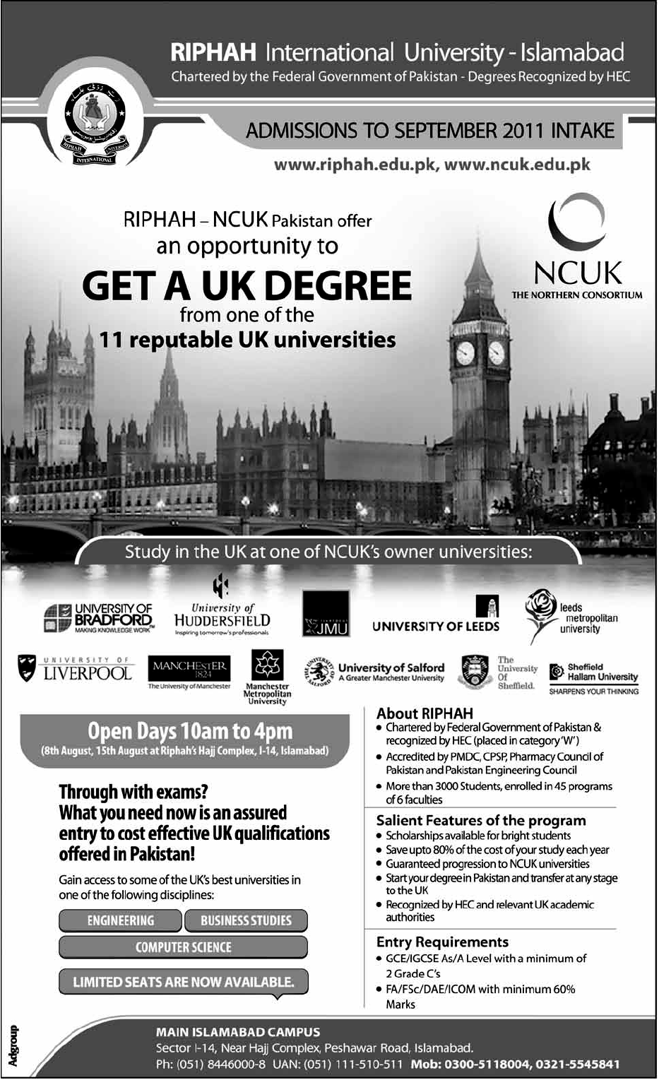 Admission in Pakistan: RIPHAH International University Islamabad admission