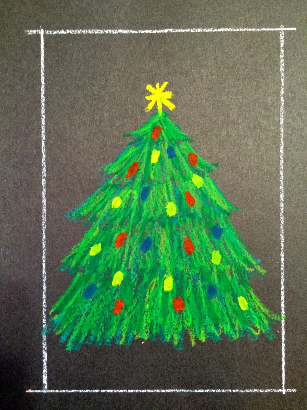 Kathy's Art Project Ideas: Oil Pastel Christmas Tree in a Snowstorm