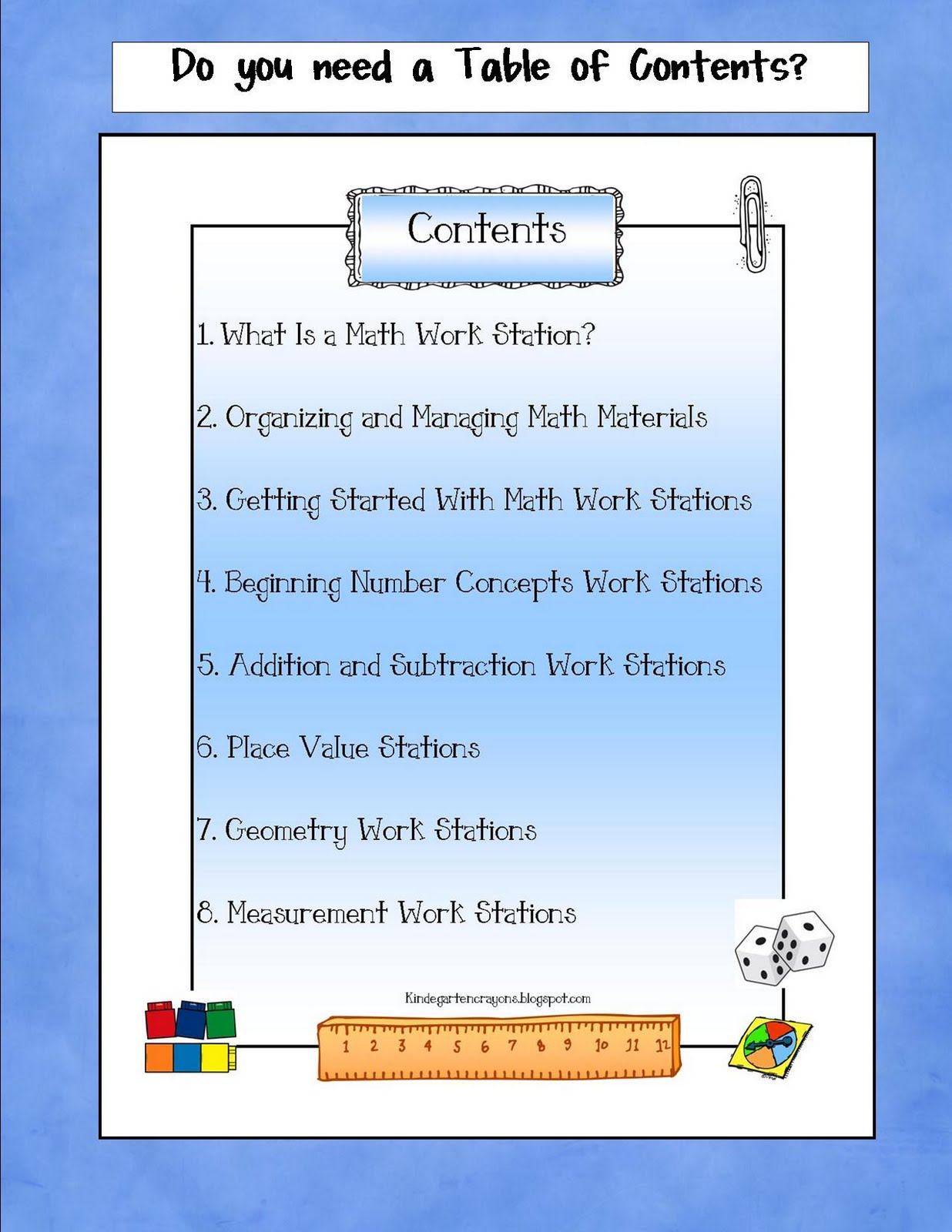 Table Of Contents For Kids