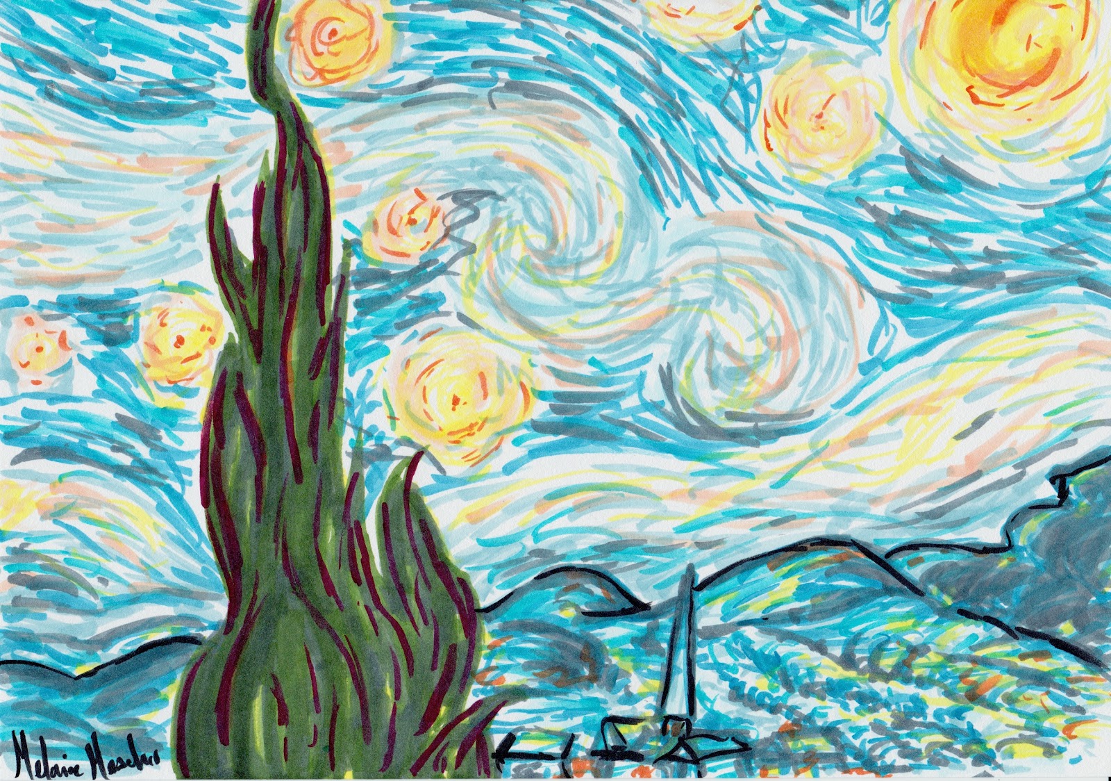 Melanie S. Mescher: Quick Starry Night Sketch