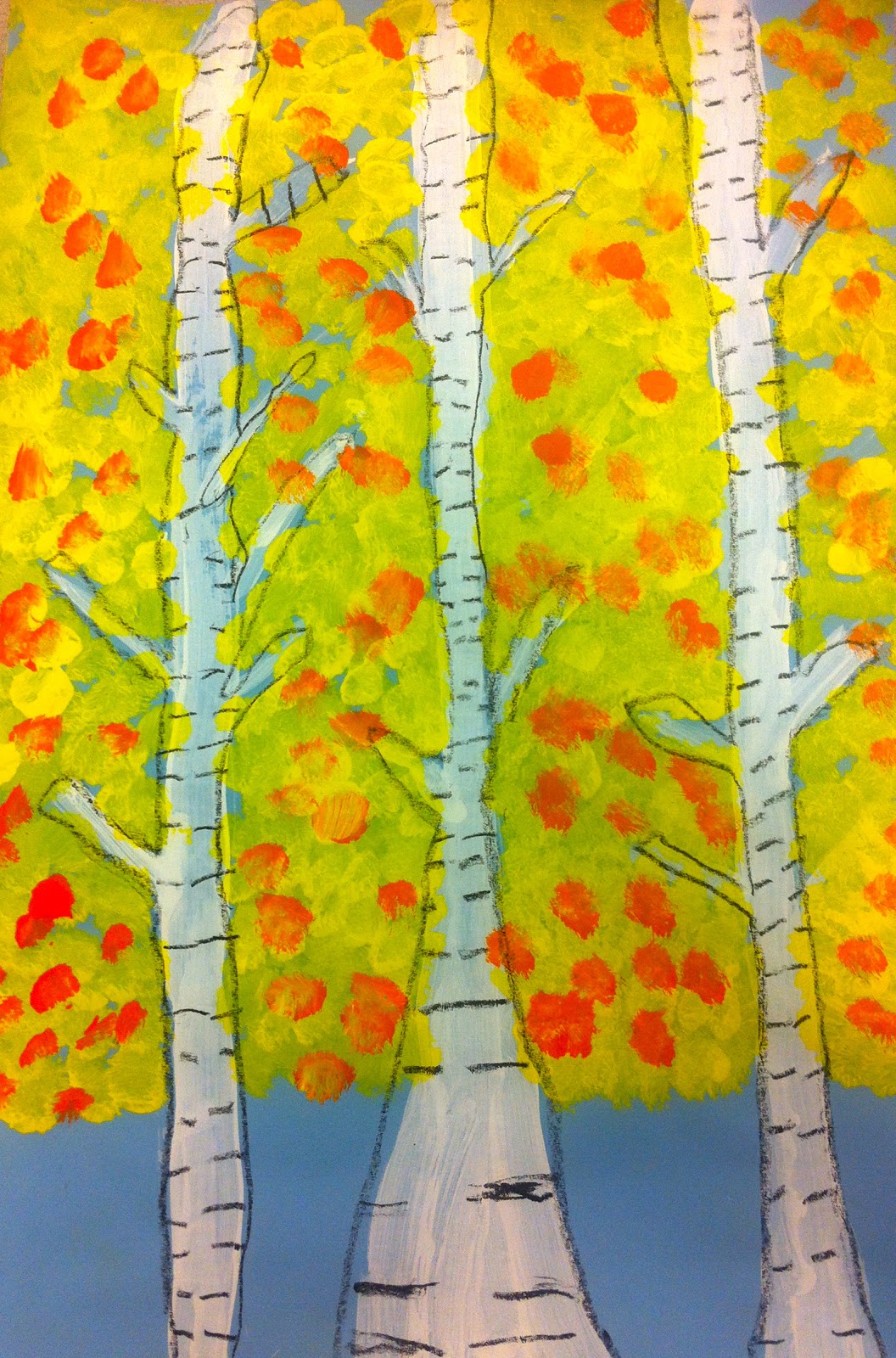 Expression of Imagination: Fall Birch Trees by 2nd Grade