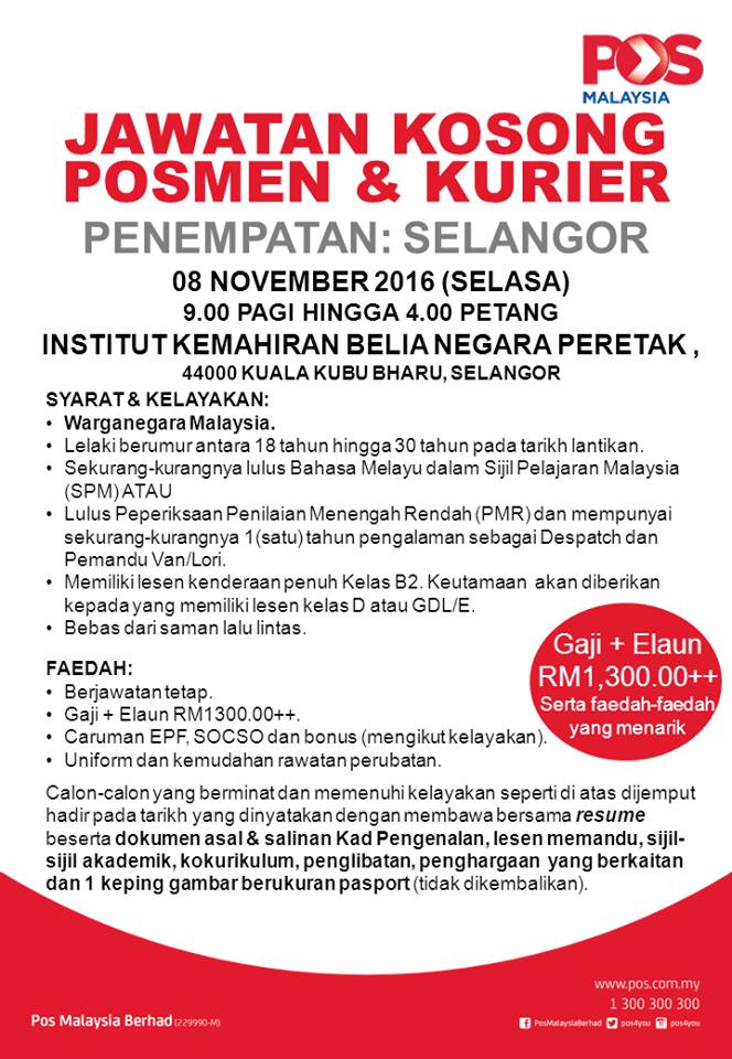 Kerja Kosong Pos Malaysia Jawatan Pos Malaysia Berhad Kerja Kosong