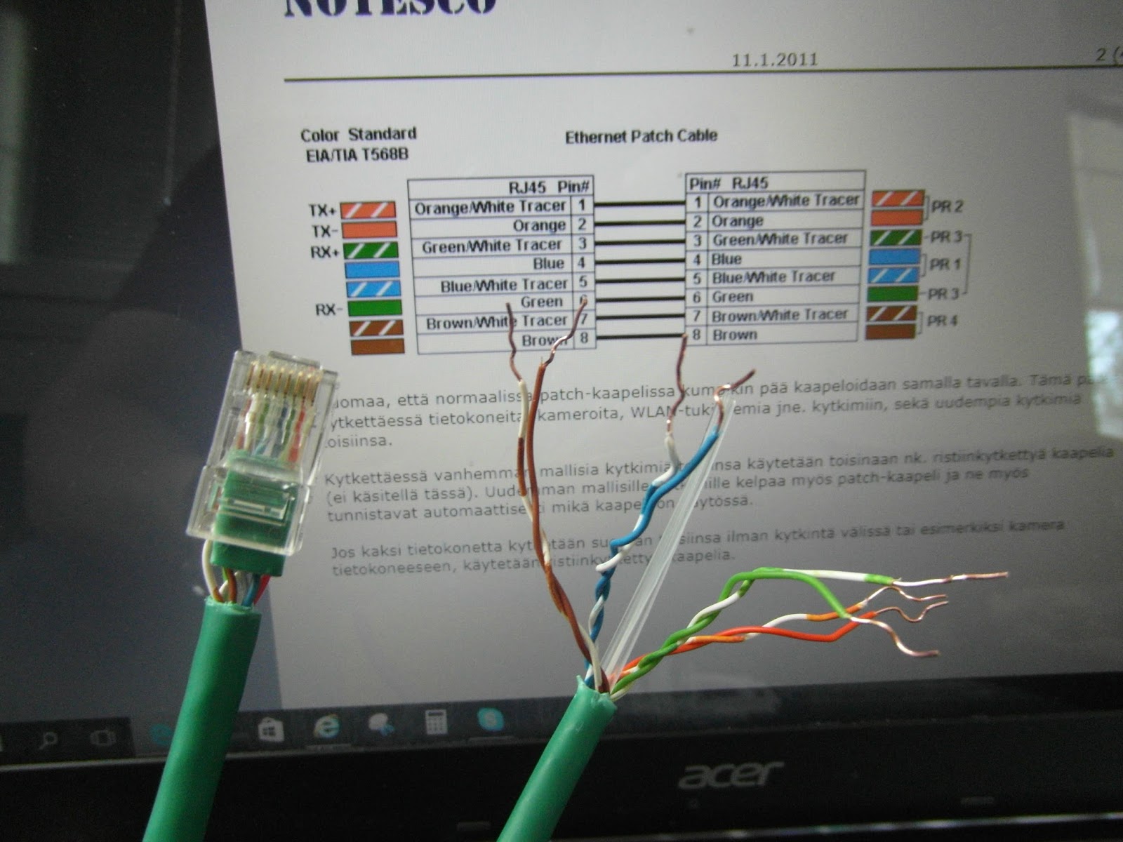 Talopaketti Talo Rautio: RJ45 liittimen kytkennät