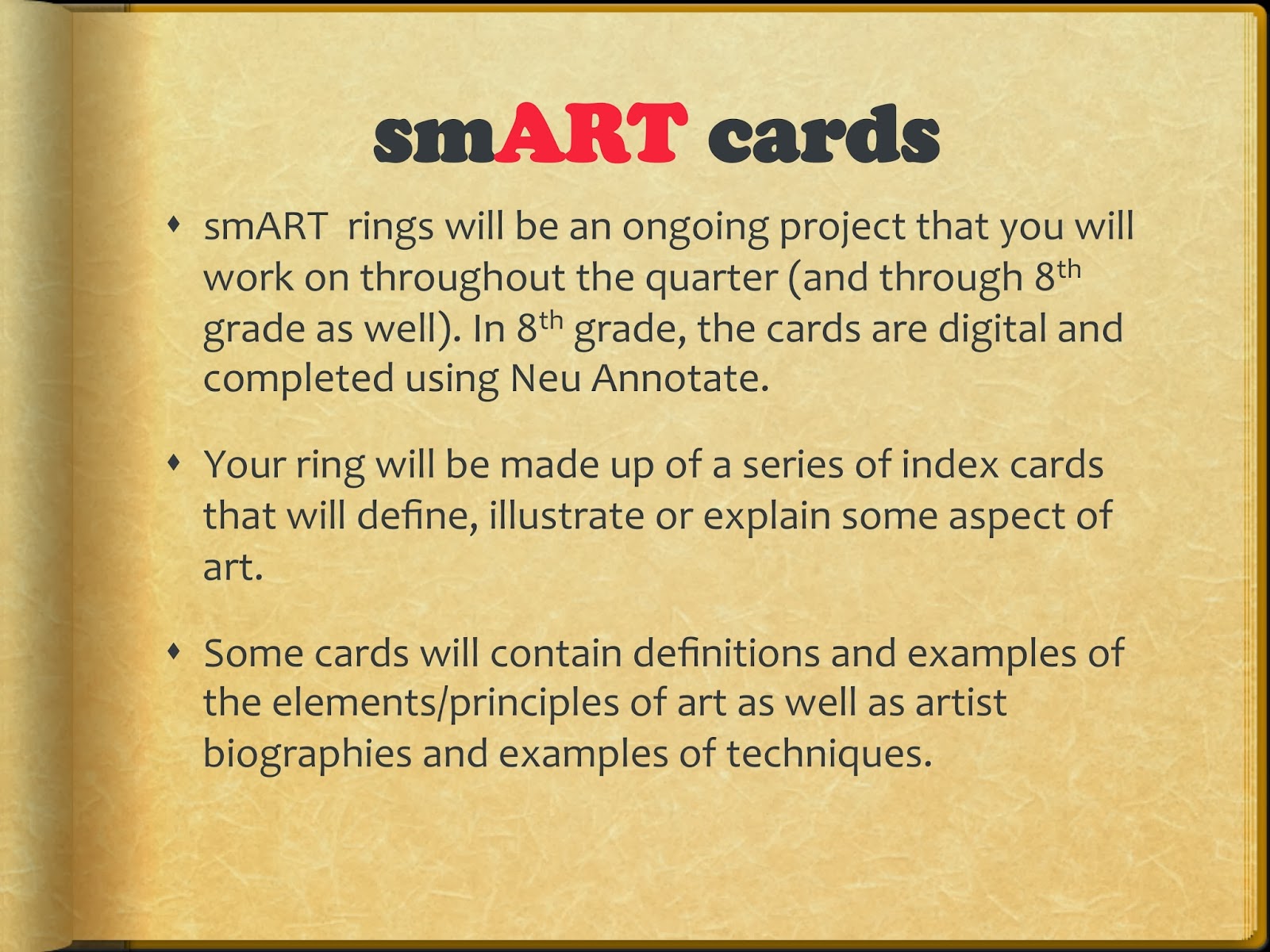 Art at Becker Middle School: smART cards outline