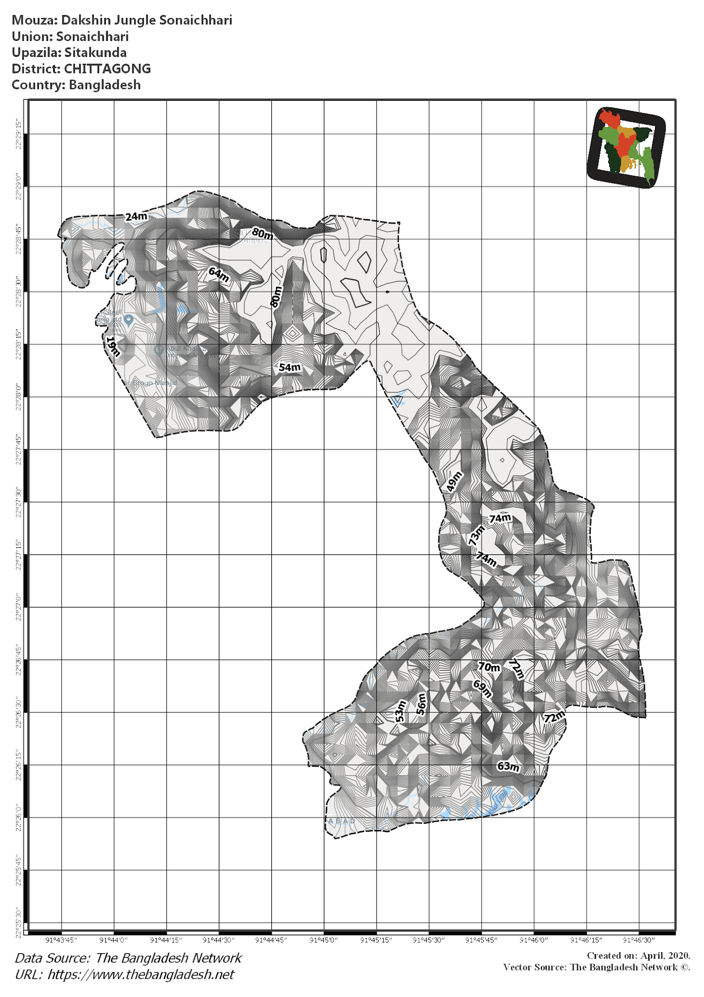 Map of Dakshin Jungle Sonaichhari Mouza, Sitakunda, Chittagong