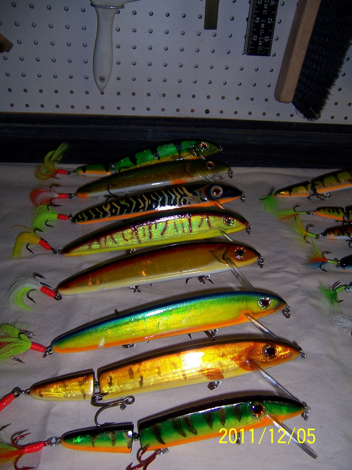 Ricks Musky Bait Building: Ricks 2011 Musky baits-finished.