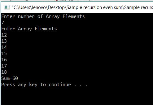 All C Programs: Program 280: Print Sum of Even Numbers in Array using Recursion