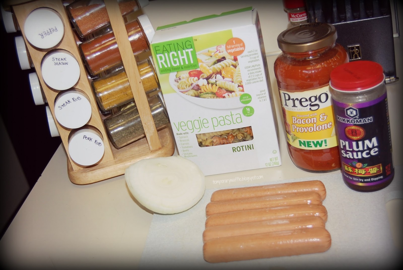 Temporary Waffle: Pizza Pasta with Hotdogs!