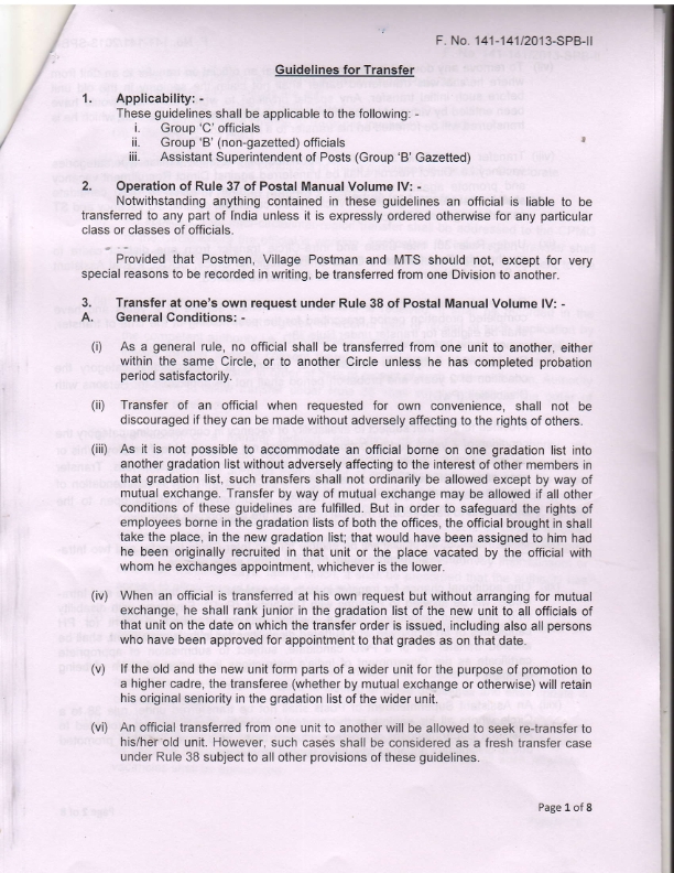 Guidelines for transfer to regulate transfers of Group 'C' officials ...