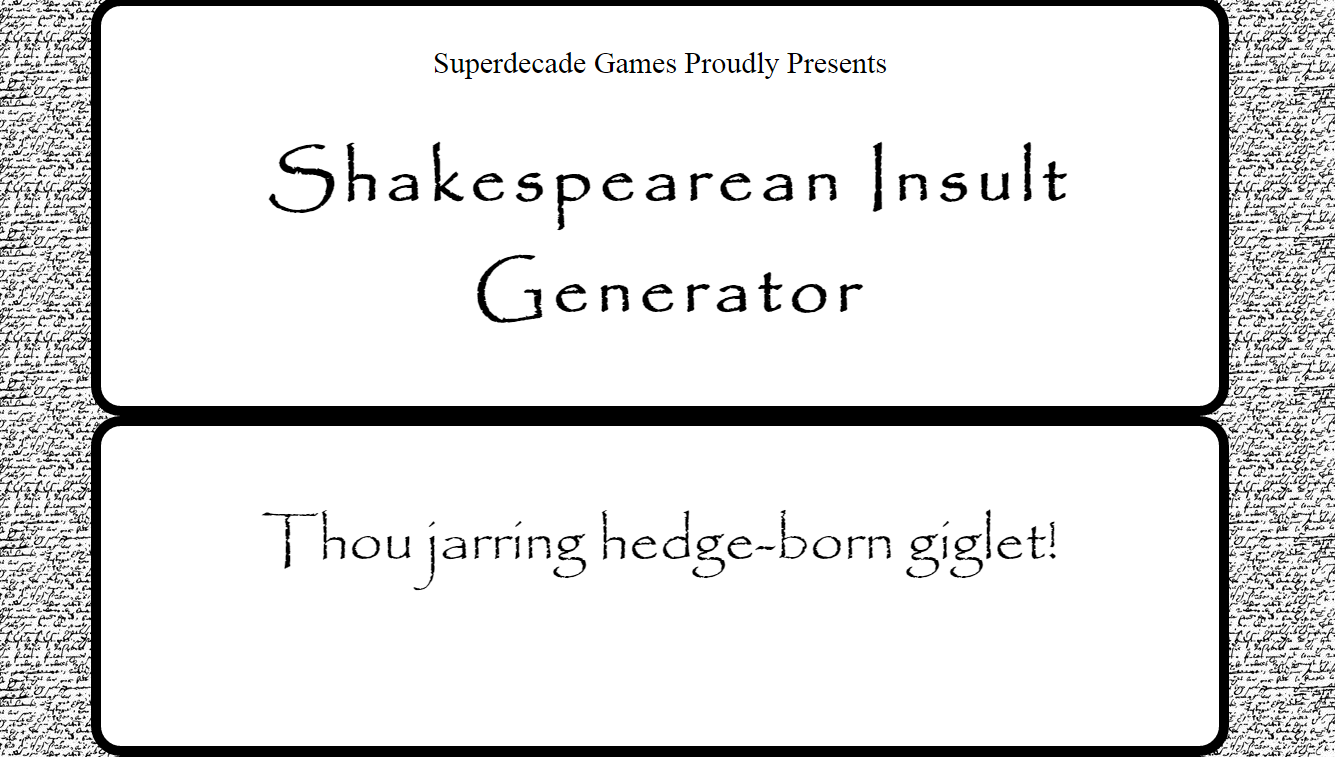 Shakespearean Insult Generator - Superdecade Games