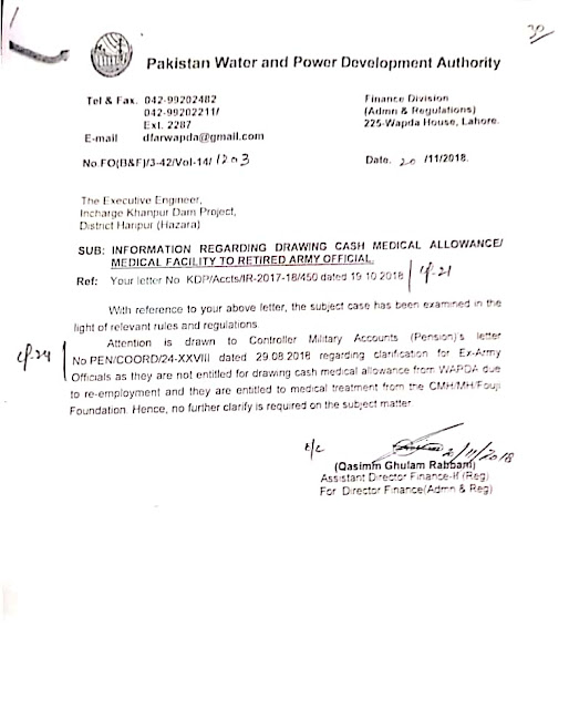 Cash Medical Allowance / Medical Facility of Ex-army Security Guards