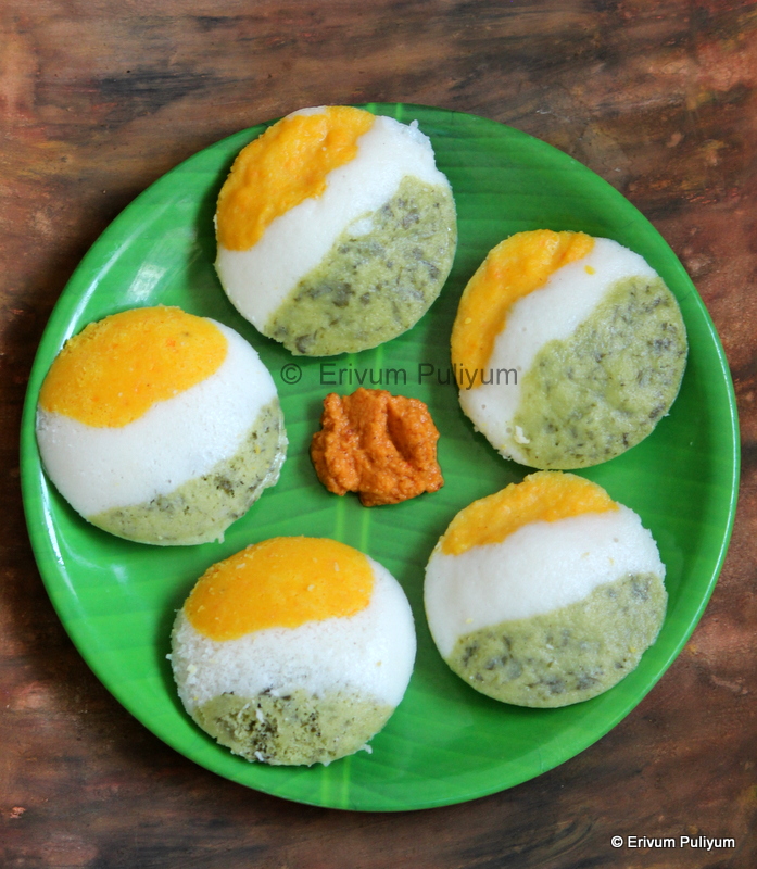 Erivum Puliyum: Tricolor Idlis | Carrot -Spinach Idlis ( Independence ...