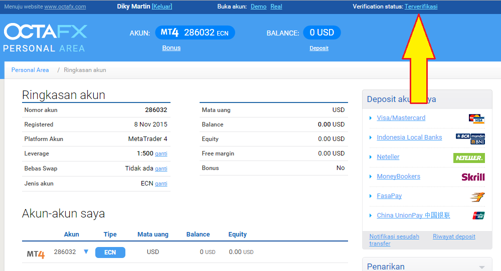 Verifikasi Akun Octafx - OCTAFX