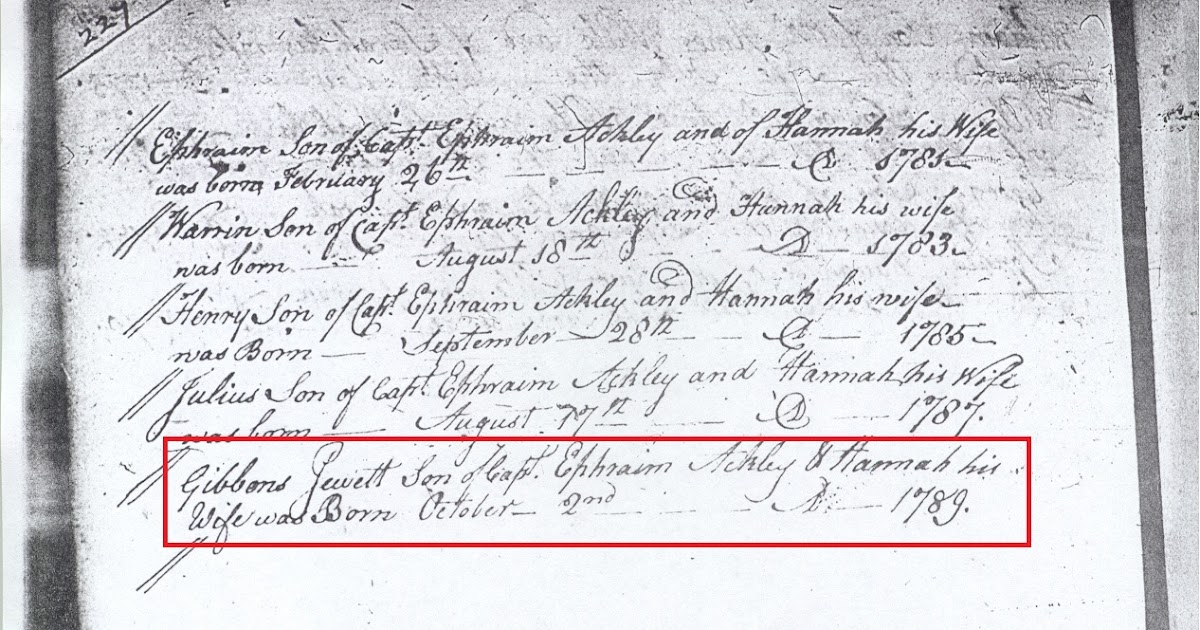 Ackley Family Genealogy: Gibbons Jewett Ackley and His Family (1789-1851)