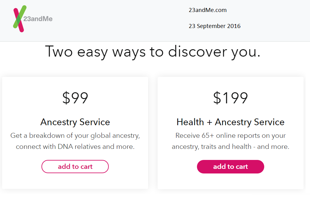 Family History Research by Jody Lutter: 23andMe Price Reversion