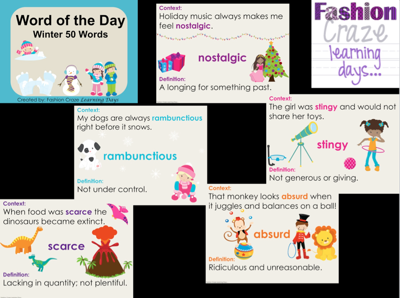 Word of the Day - A Daily Vocabulary Activity | Fashion Craze Learning Days