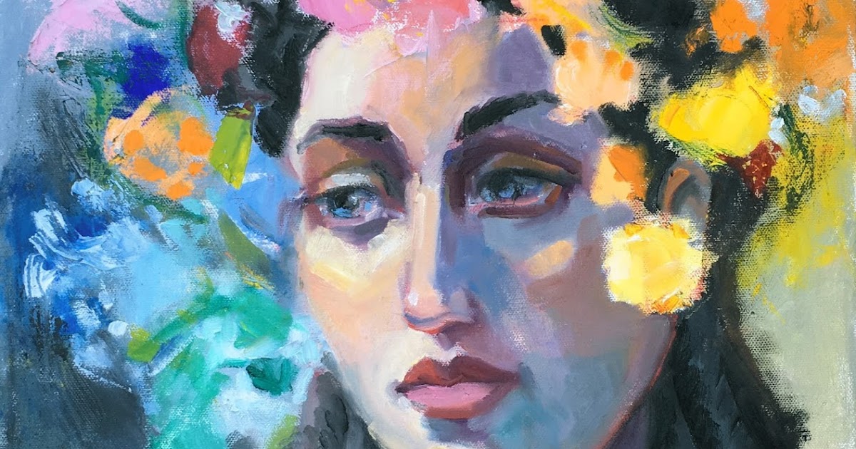 Woman wearing flowers, figurative oil painting, female figuration ...