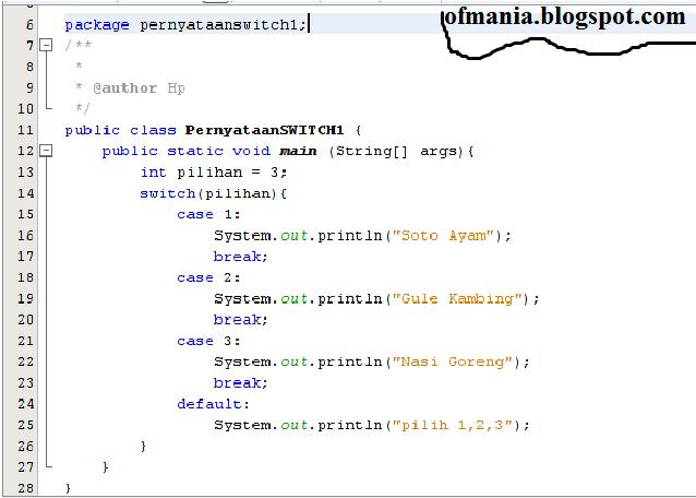 Contoh Program Java Switch | OfMania