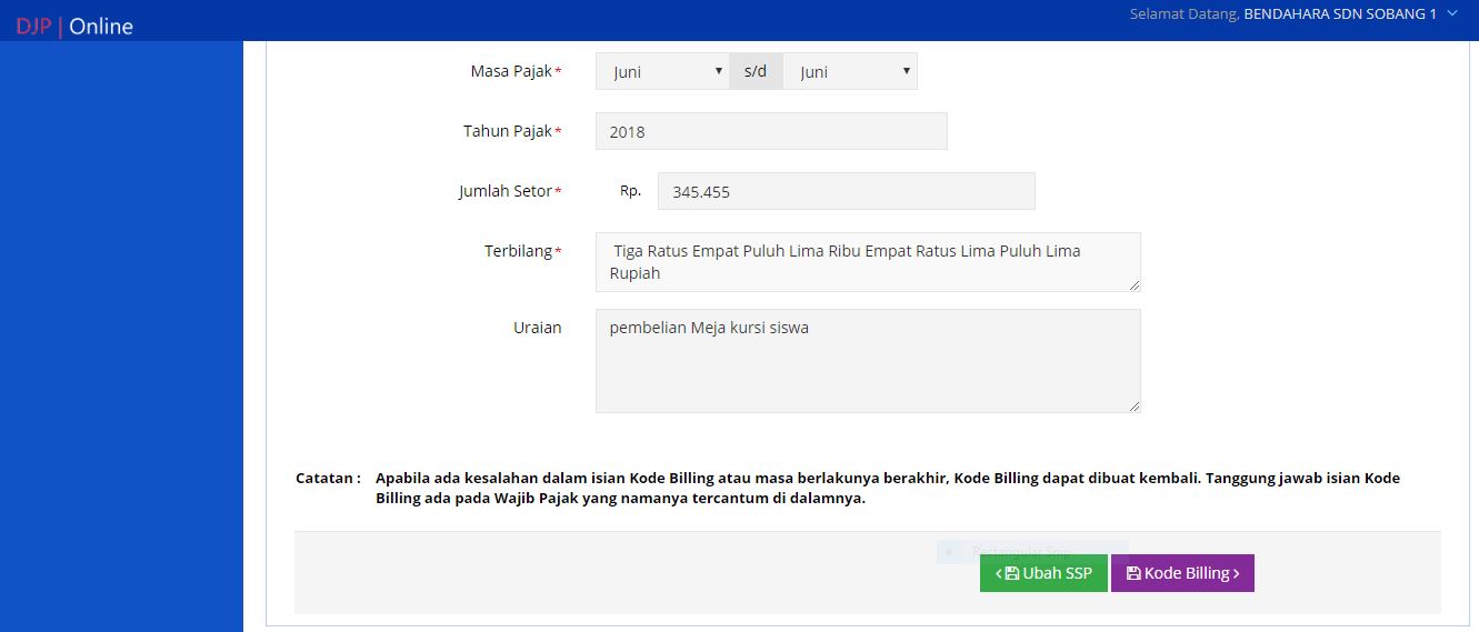 Cara Input SSP Pajak Online PPh 21 dan PPN Sekolah - SDN SOBANG 1
