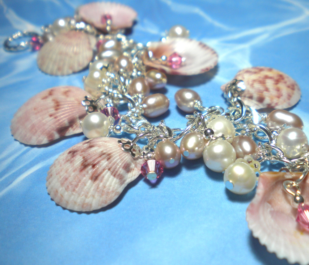 Del's Shells: Pink Seashell Charm Bracelet with Blush Pink and White ...