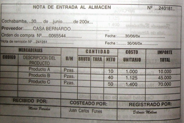 Nota de entrada al almacen | FINANZAS y CONTABILIDAD