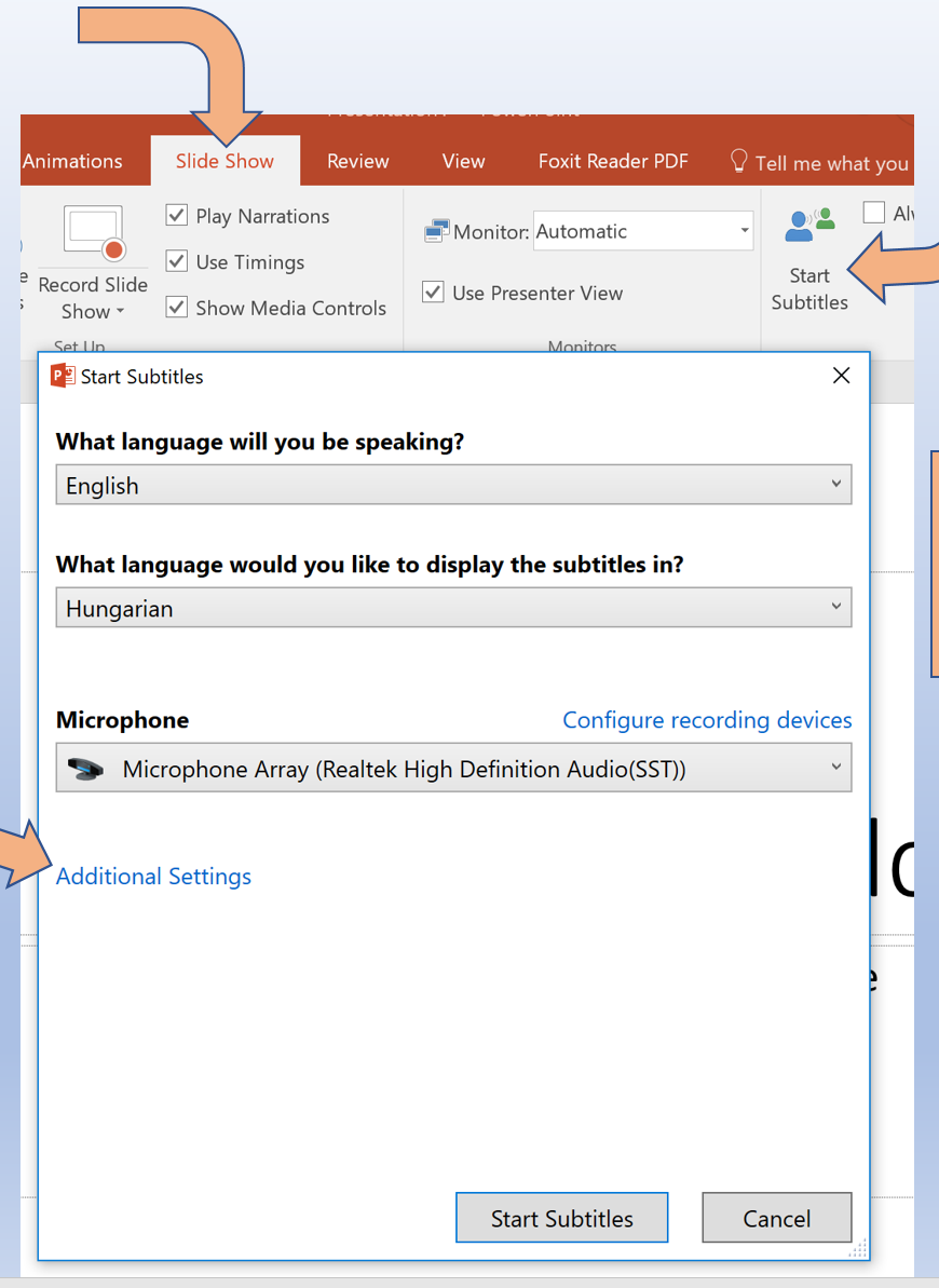 Subtitles in Powerpoint