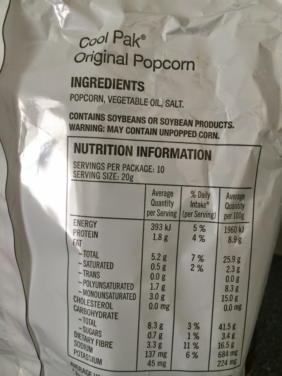 Gluten-Free Vegan Food Labels : Cool Pak Popcorn - 10 lunch box size ...