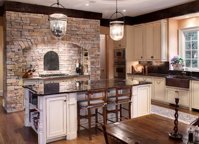 Beautiful Kitchens Design Ideas with Stone Walls - HAG Design