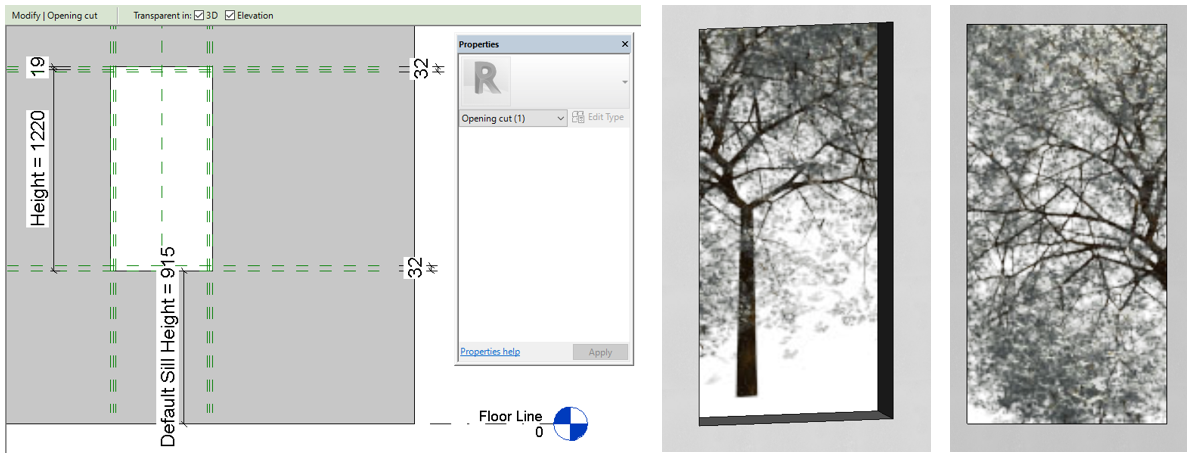 Revit Recess: Opening Cut: Elevation Transparency Option