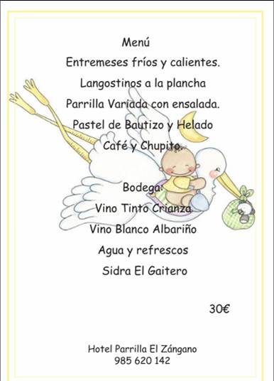 Hotel Parrilla El Zangano: Cartas, tarifas y precios