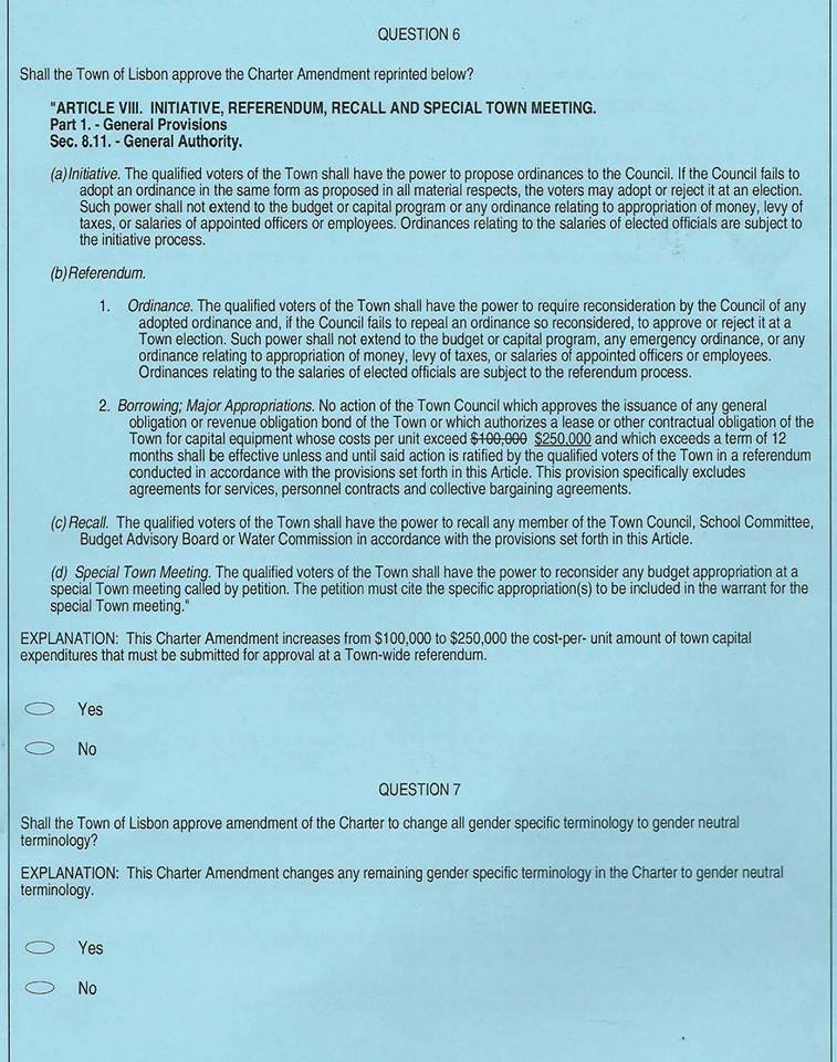 The Lisbon Reporter: SAMPLE CHARTER CHANGES