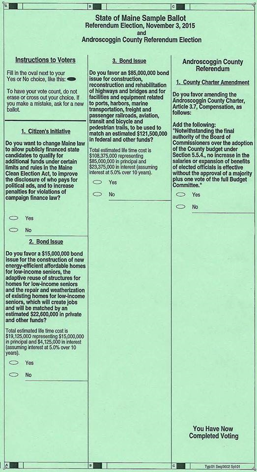 The Lisbon Reporter: SAMPLE OF STATE OF MAINE SAMPLE BALLOT