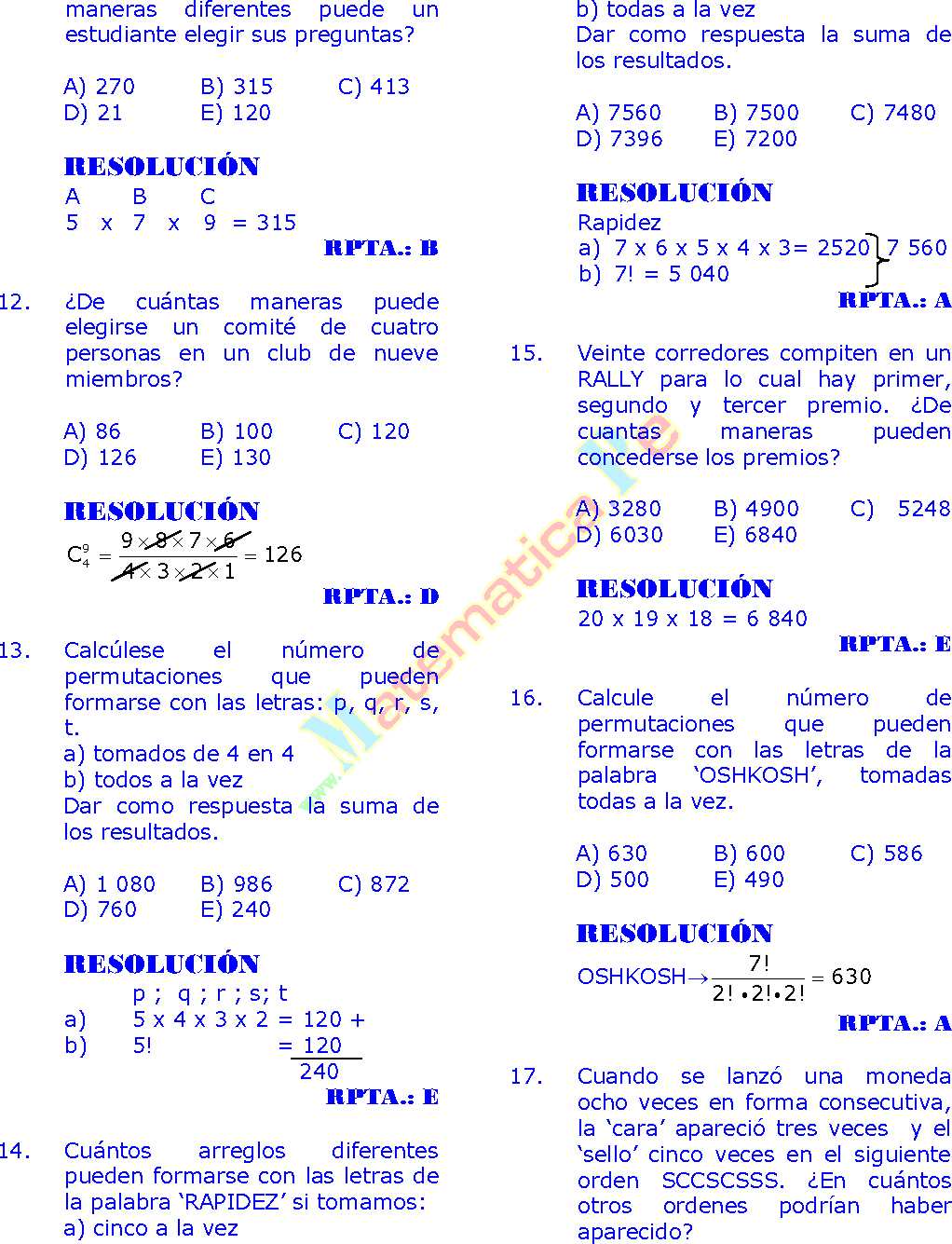 ANALISIS COMBINATORIO EJERCICIOS RESUELTOS DE RAZONAMIENTO MATEMÁTICO ...