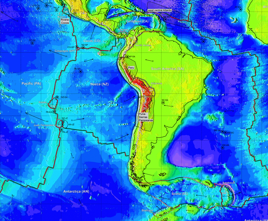 América del Sur.Fallas Geológicas y Sísmicas