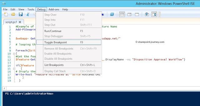 Asp.Net / Sharepoint: how to debug powershell script
