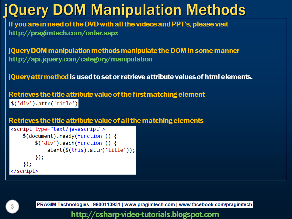 Sql server, .net and c# video tutorial: jQuery DOM manipulation methods